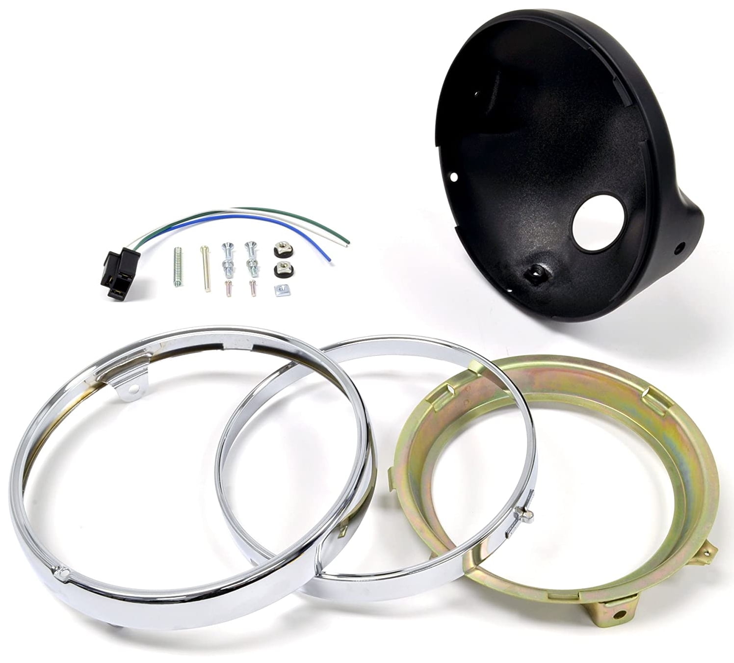 Emgo 7'' Side Mount Adjustable Black Headlight Shell w/Chrome Rings (66 ...