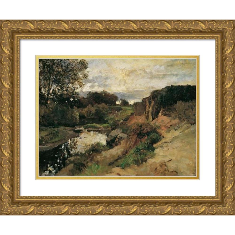 Emil Jakob Schindler 18x14 Gold Ornate Wood Frame and Double Matted ...