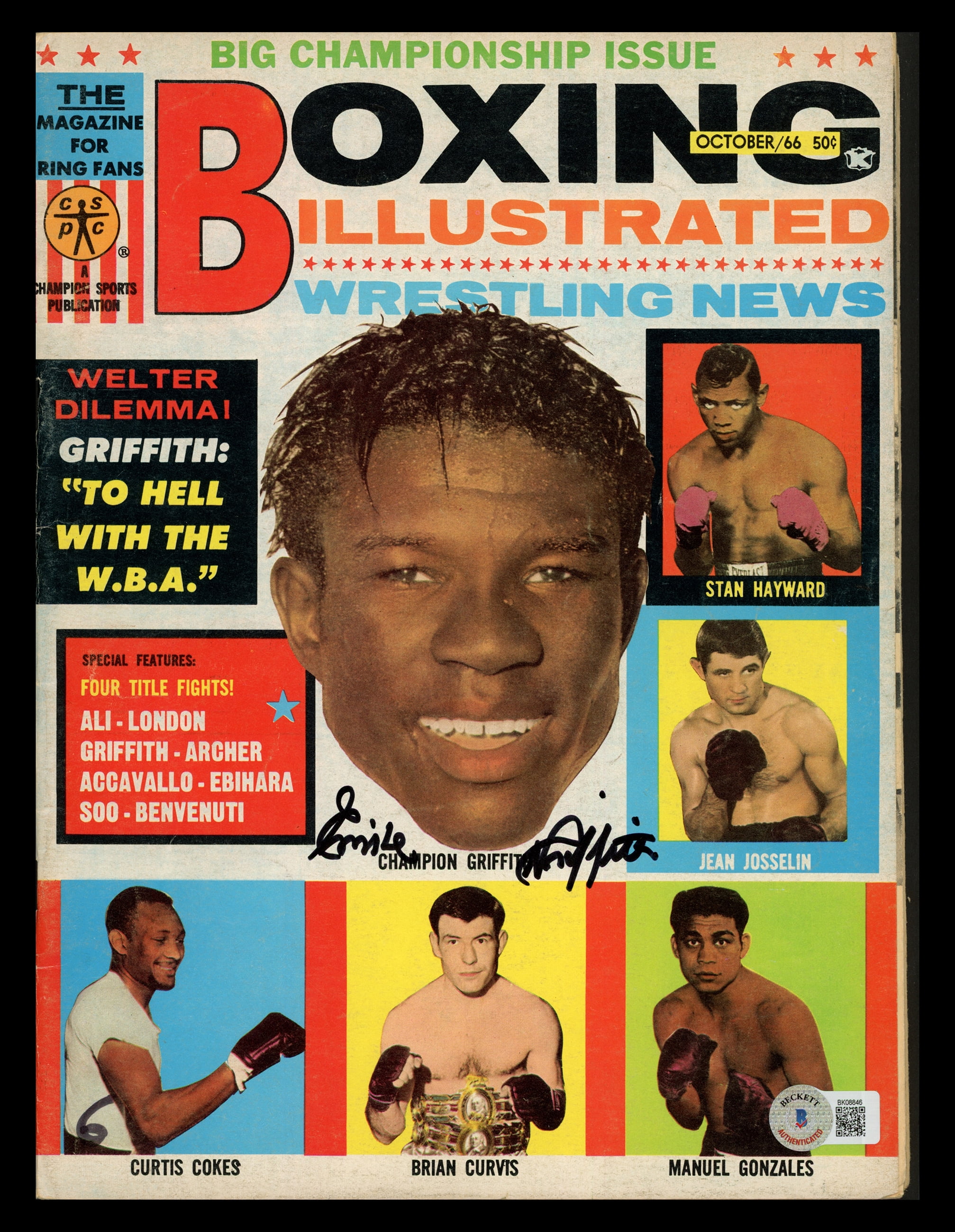 Emile Griffith Autographed Boxing Illustrated Magazine Beckett BAS QR # ...