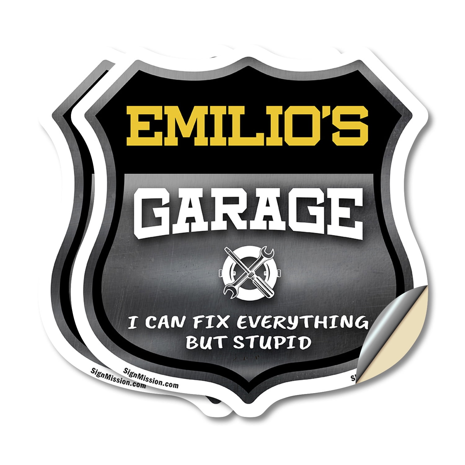 Emilio's Garage I Can Fix Everything But Stupid (2 Pack) 6 inch X 6 inch Shield Shaped Heavy ...