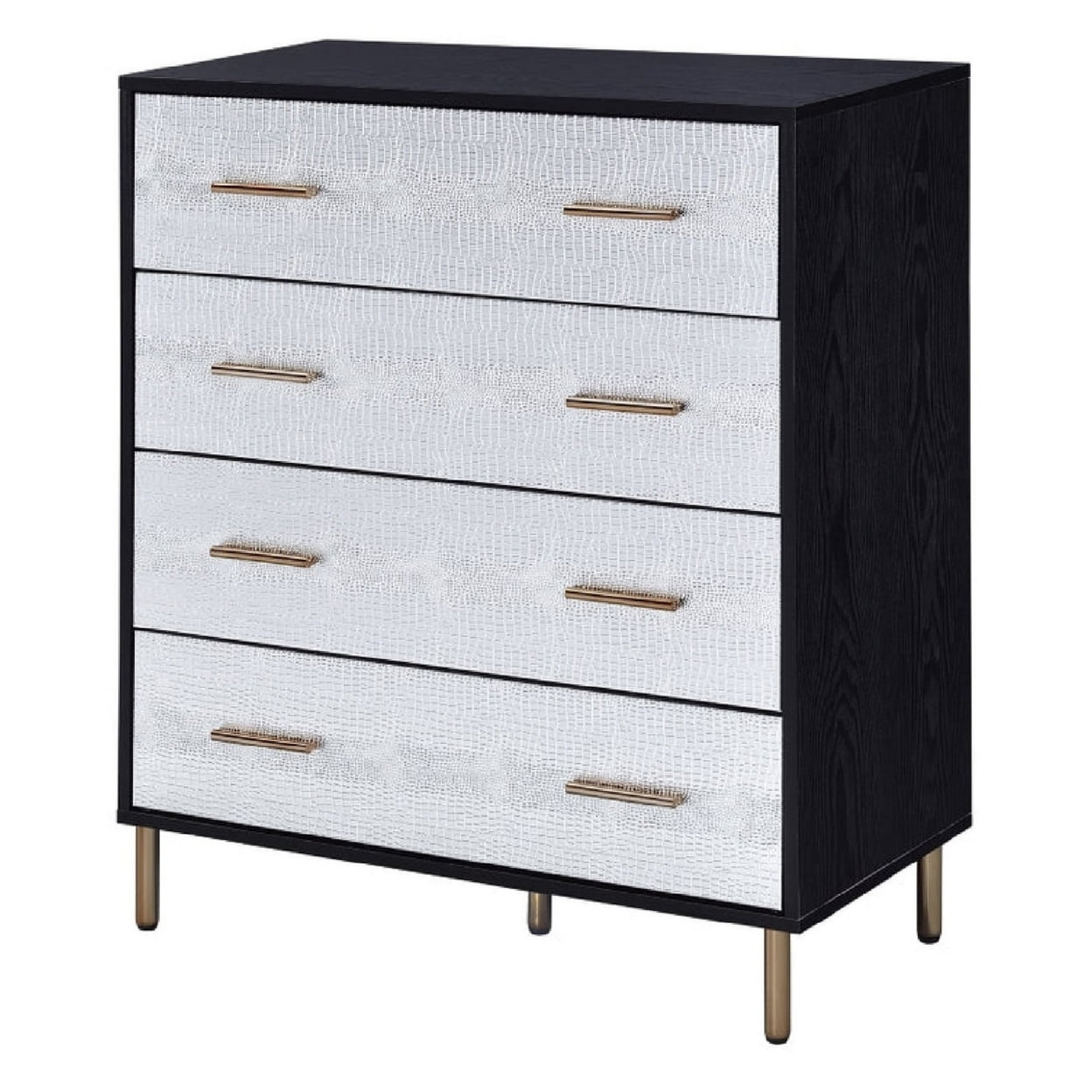 Emily 37 Inch Wood Tall Dresser Chest 4 Drawers Gold Handles Black ...
