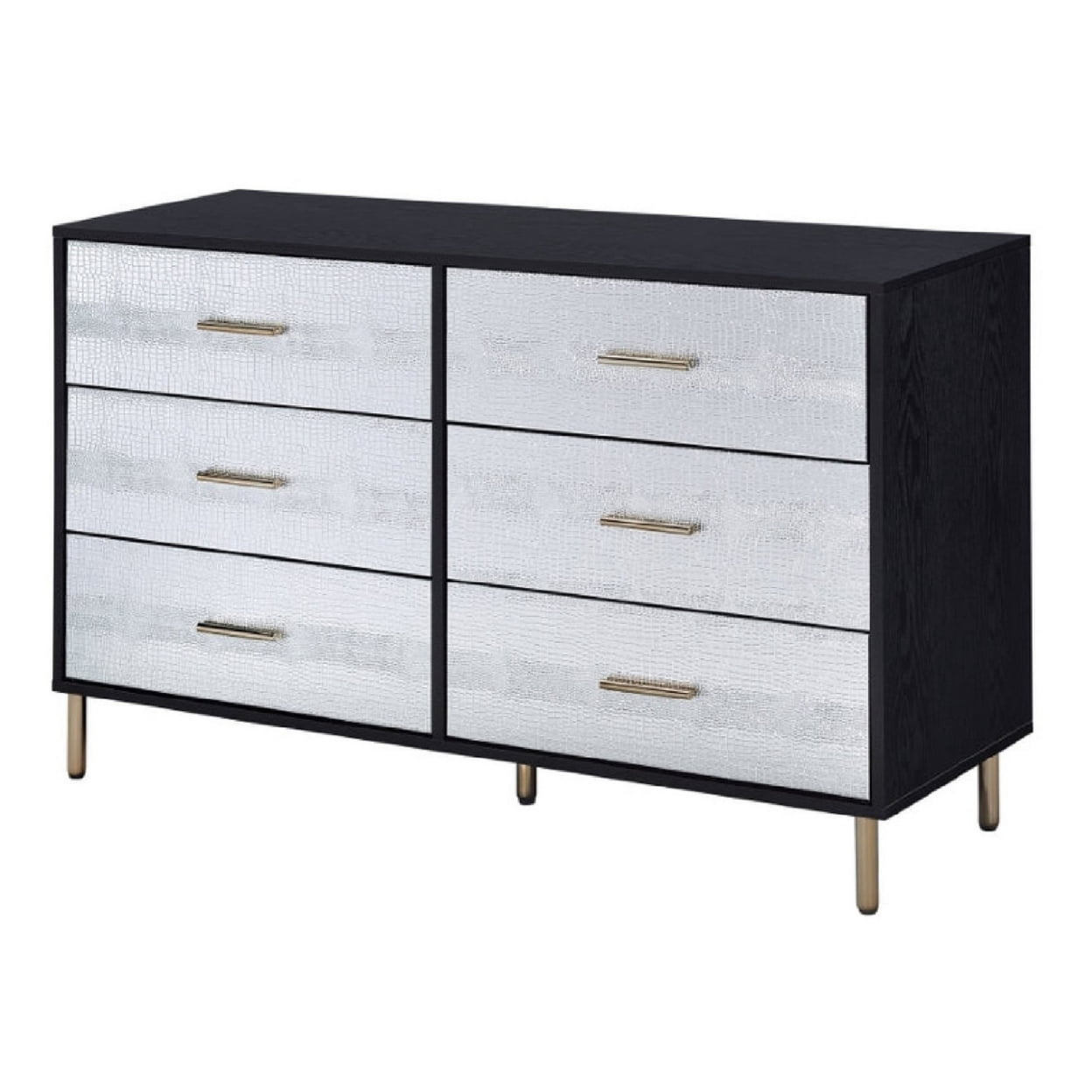 Emily 47 Inch Wood Side Dresser with 6 Drawers Metal Bar Handles Black ...