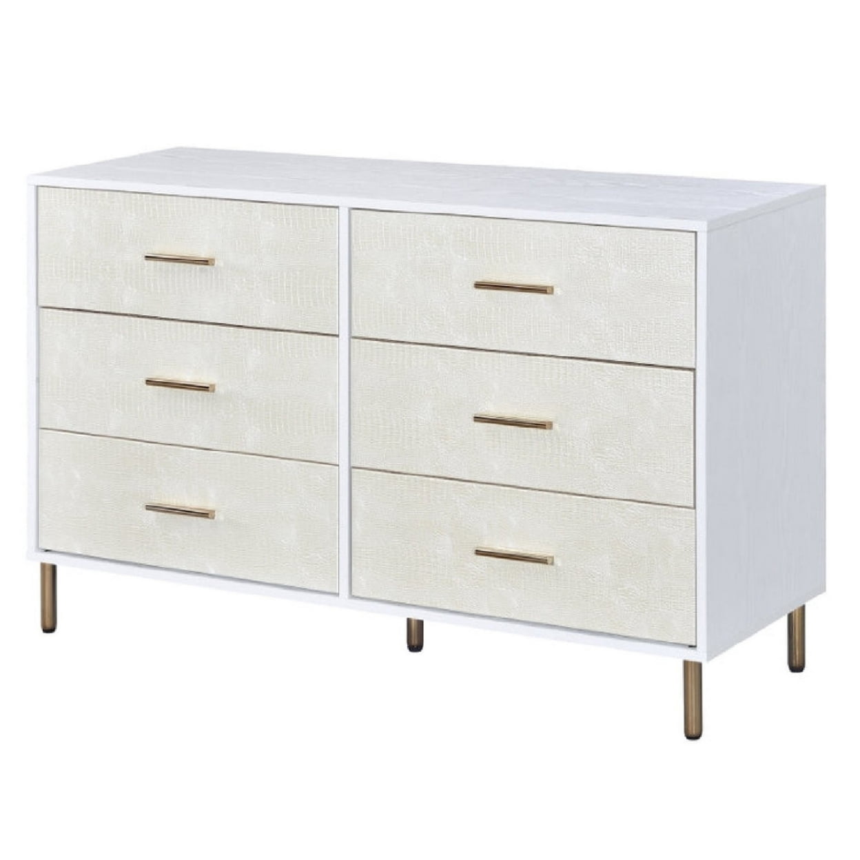 Emily 47 Inch Wood Side Dresser with 6 Drawers Metal Bar Handles White ...