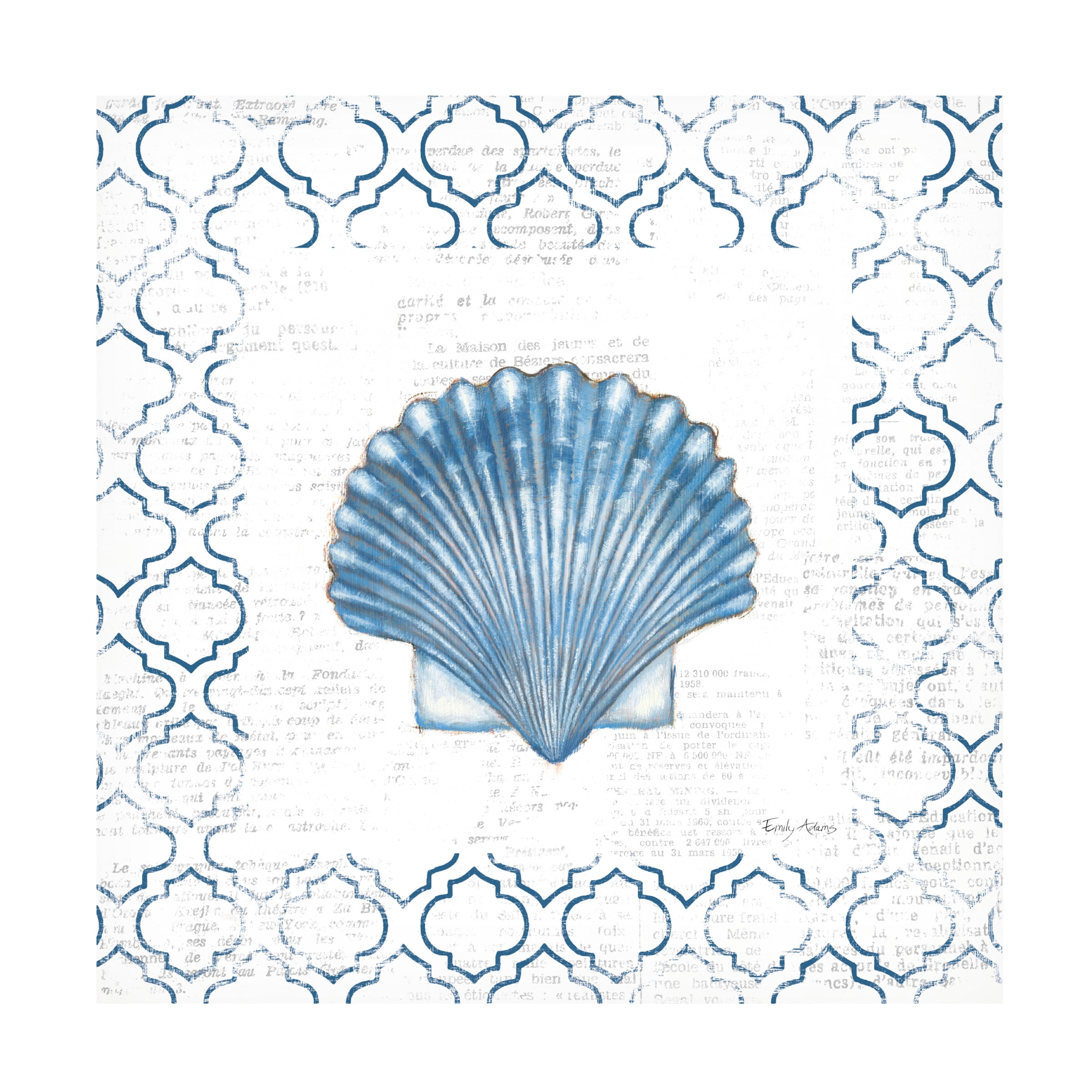 Emily Adams 'Navy Scallop Shell on Newsprint' Canvas Art - Walmart.com