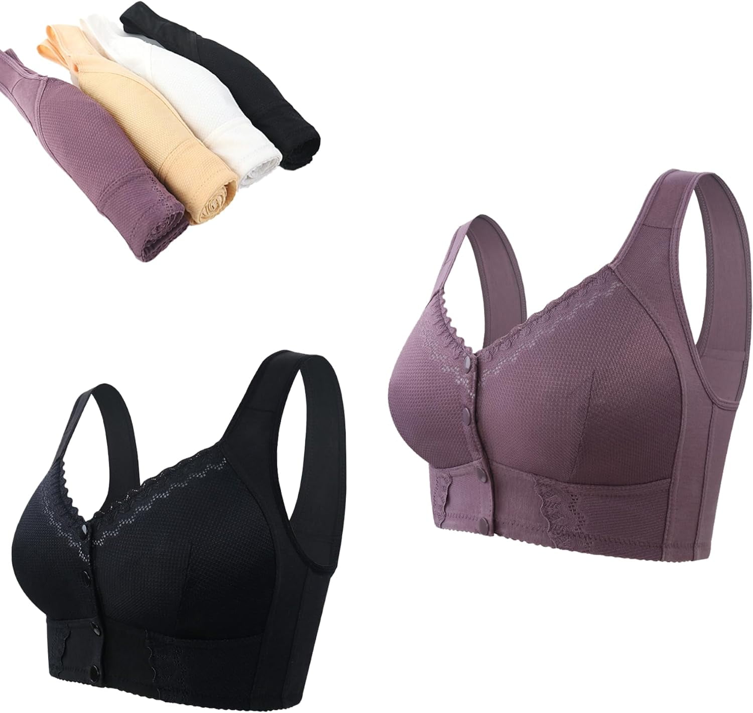 Emily Charm Front Closure Bras,2PCS Emily Charm Bra,Moona Bra - Front Closure Breathable Bra for ...