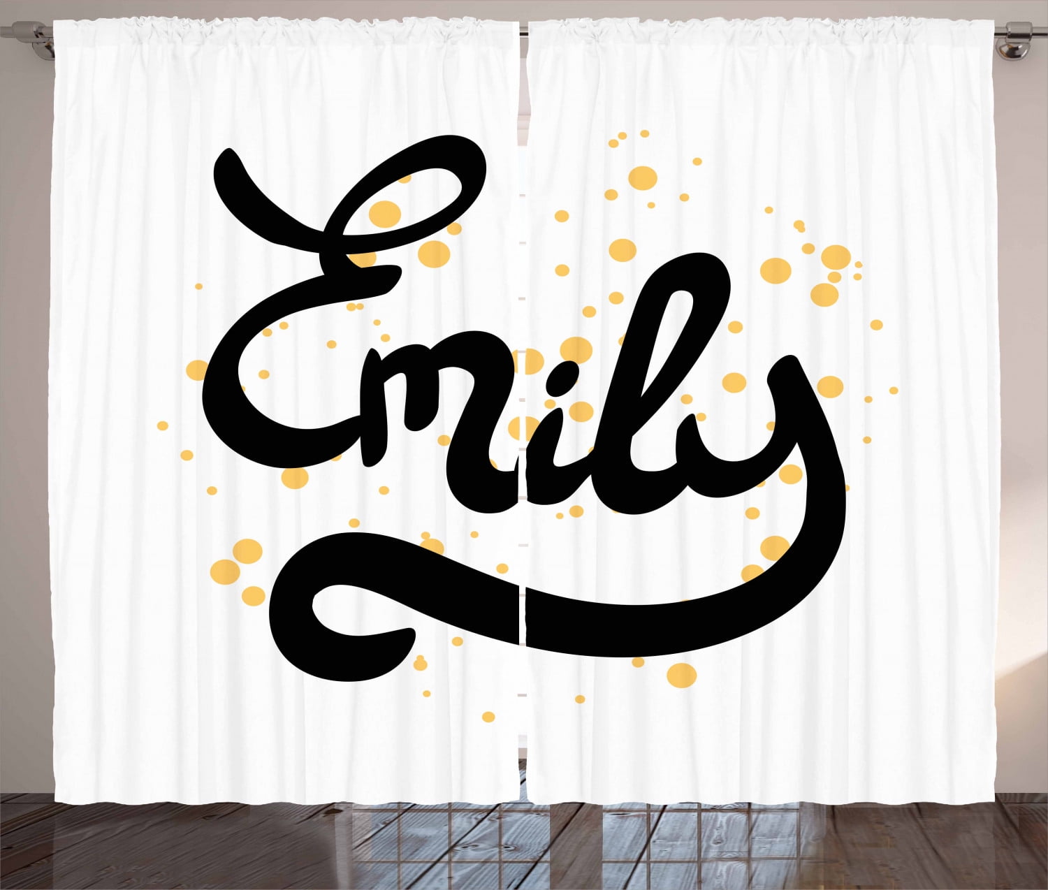 Ambesonne Emily Curtains 2 Panel Set, Modern Calligraphic Font, 108" x ...