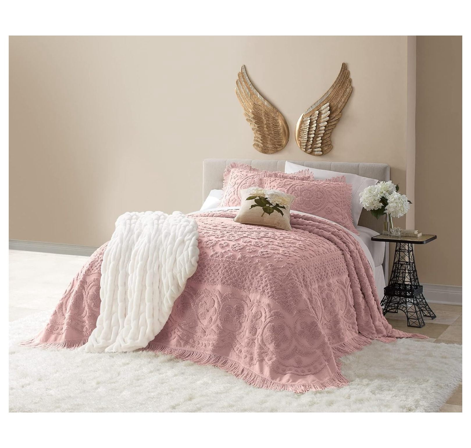 Emily Floral Chenille Bedspread, Soft Cotton Comforter, California King ...