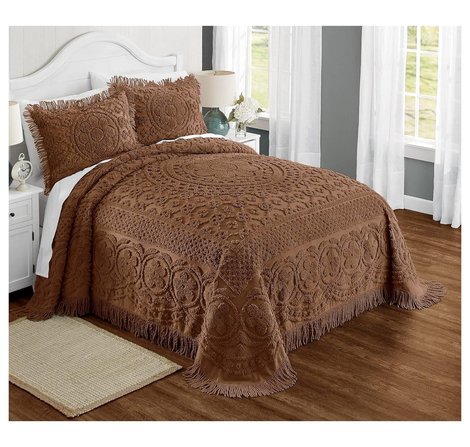 Emily Floral Chenille Bedspread, Soft Cotton Comforter, Queen Size ...