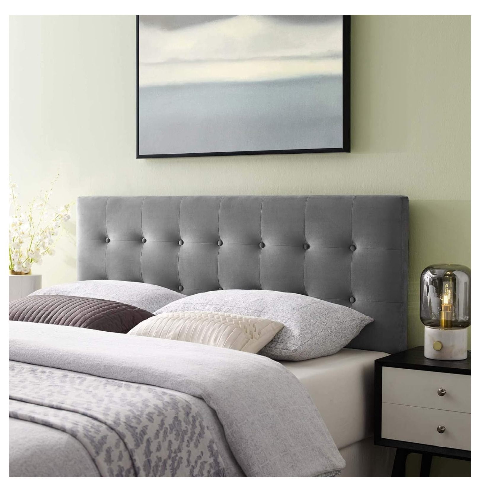Emily King Biscuit Tufted Performance Velvet Headboard, Gray - Walmart.com