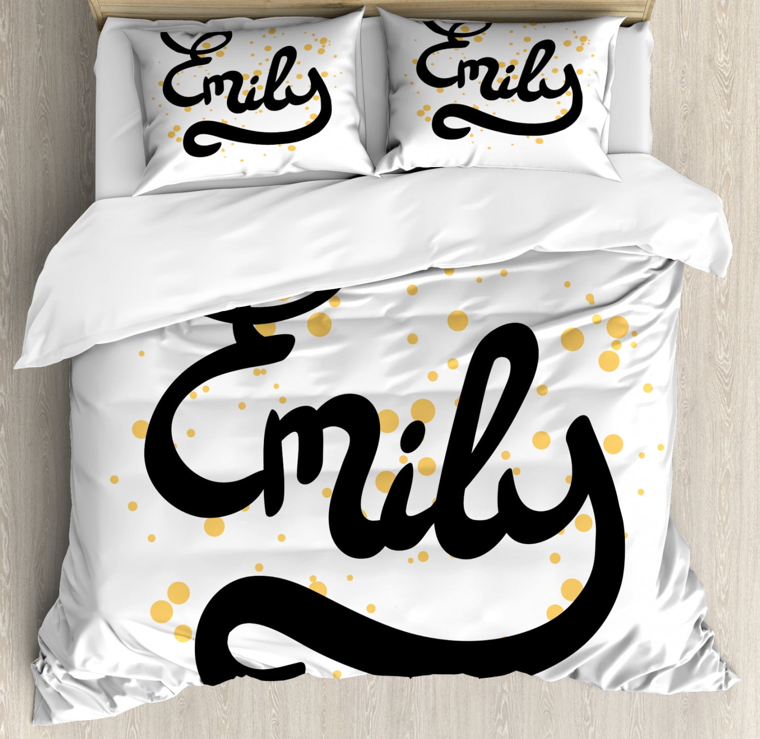 Emily Queen Size Duvet Cover Set, Hand Drawn Monochrome Cursive Font ...