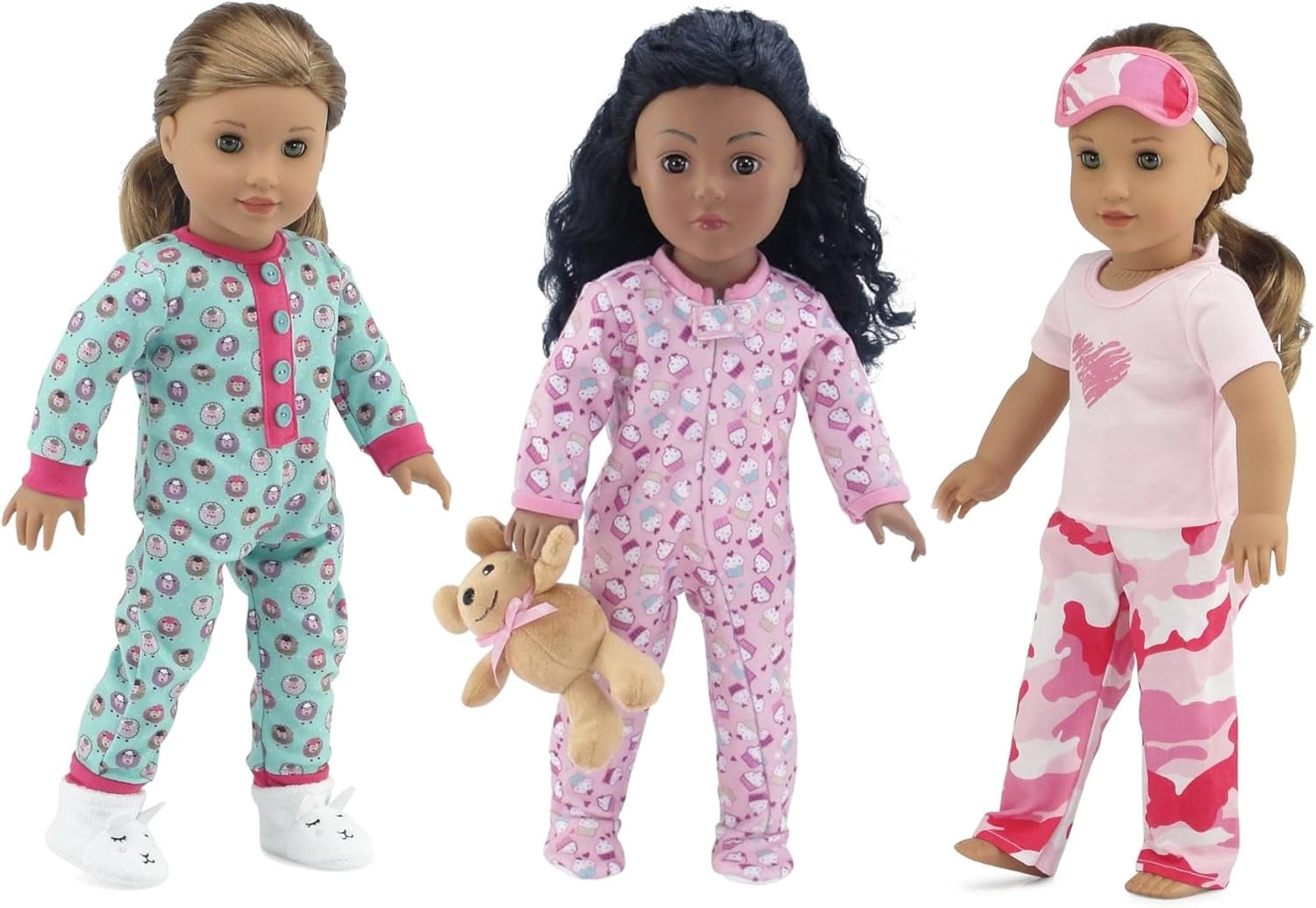 Emily Rose 18 Inch Doll Pajama BUNDLE including a Footed Cupcake Print ...