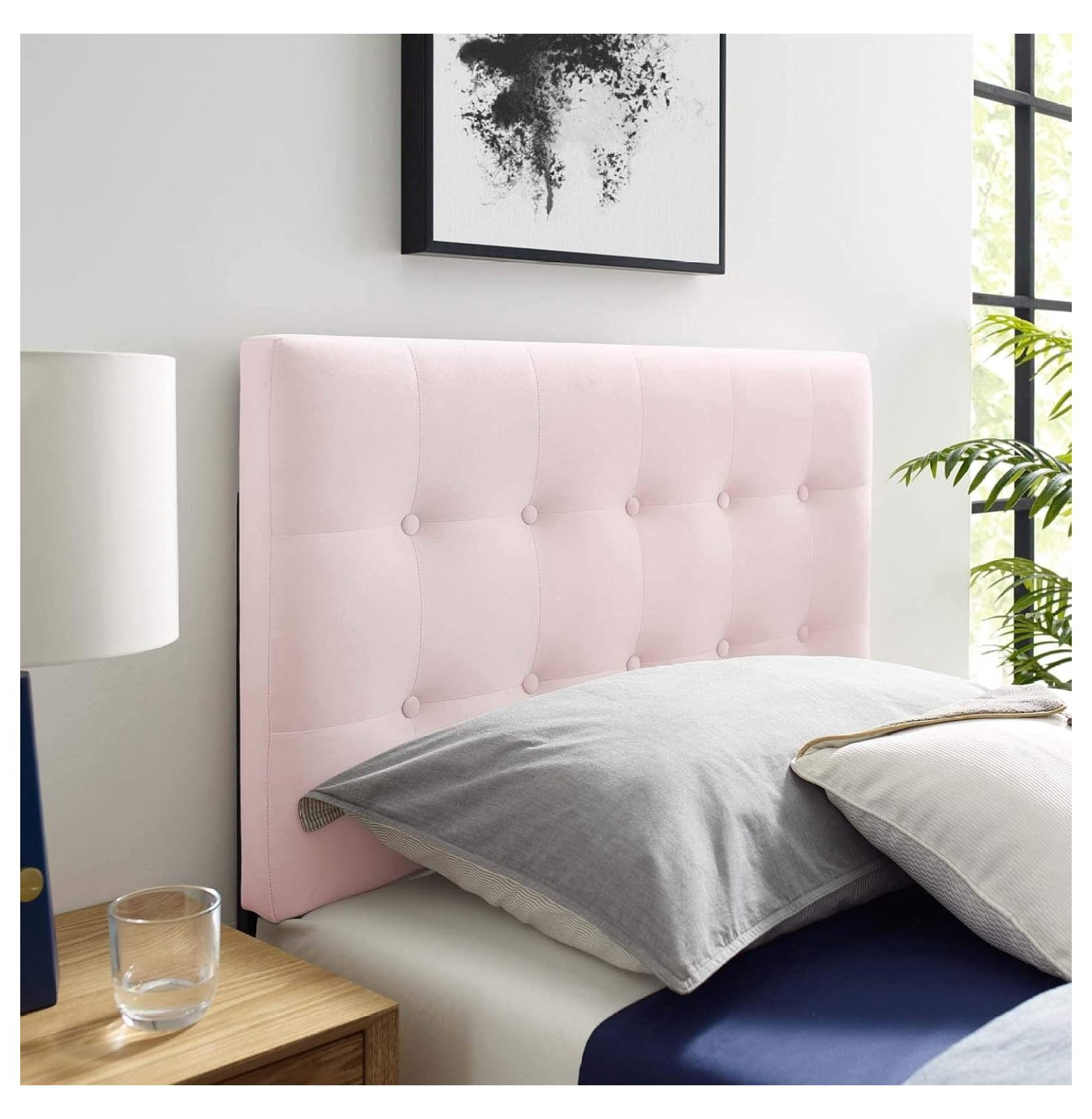 Emily Twin Biscuit Tufted Performance Velvet Headboard, Pink - Walmart.com