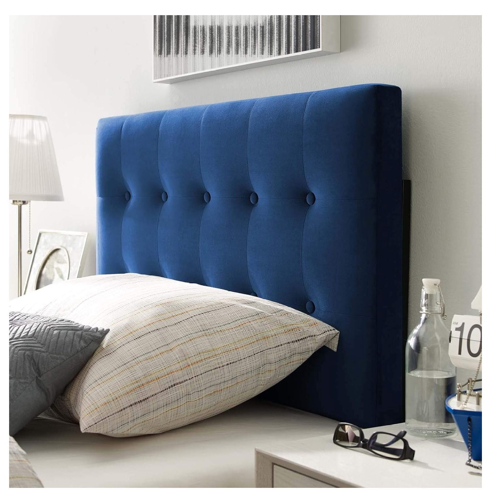 Emily Twin Size Biscuit Tufted Upholstered Headboard with Nailhead Trim ...
