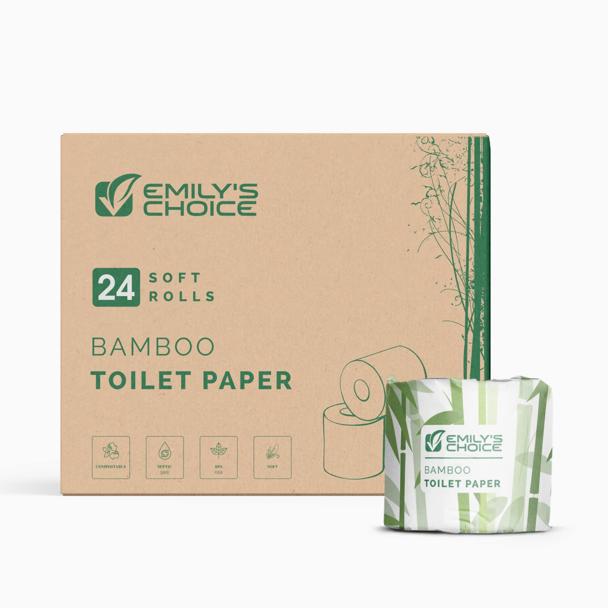 Emily's Choice Bamboo Toilet Paper, 24 AIS1 Soft Rolls, 3-Ply, 200 ...