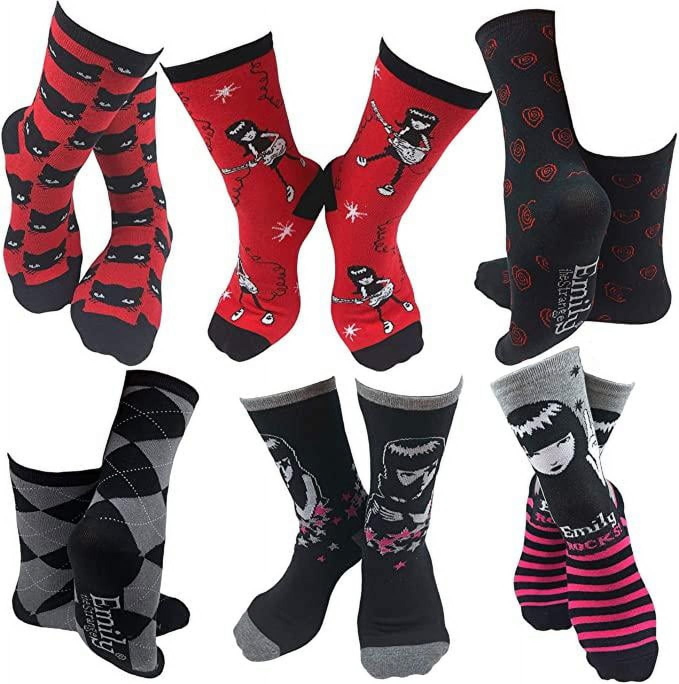 Emily the Strange Halloween Crew Socks - 6 Pack for Kids & Women Size 9 ...