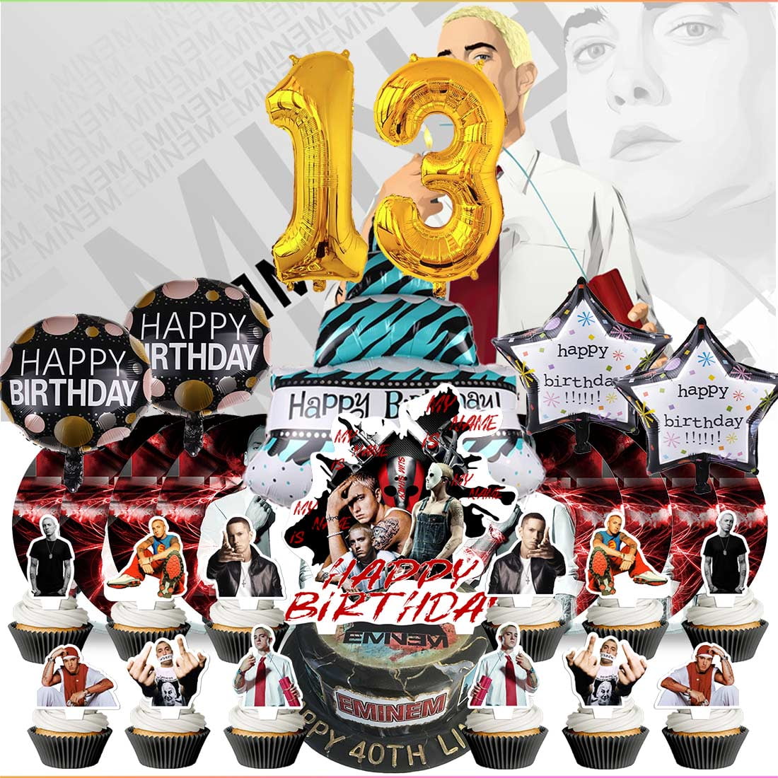 Eminem 13th Tableware Balloons Cake Toppers Backdrop Banner Supplies ...
