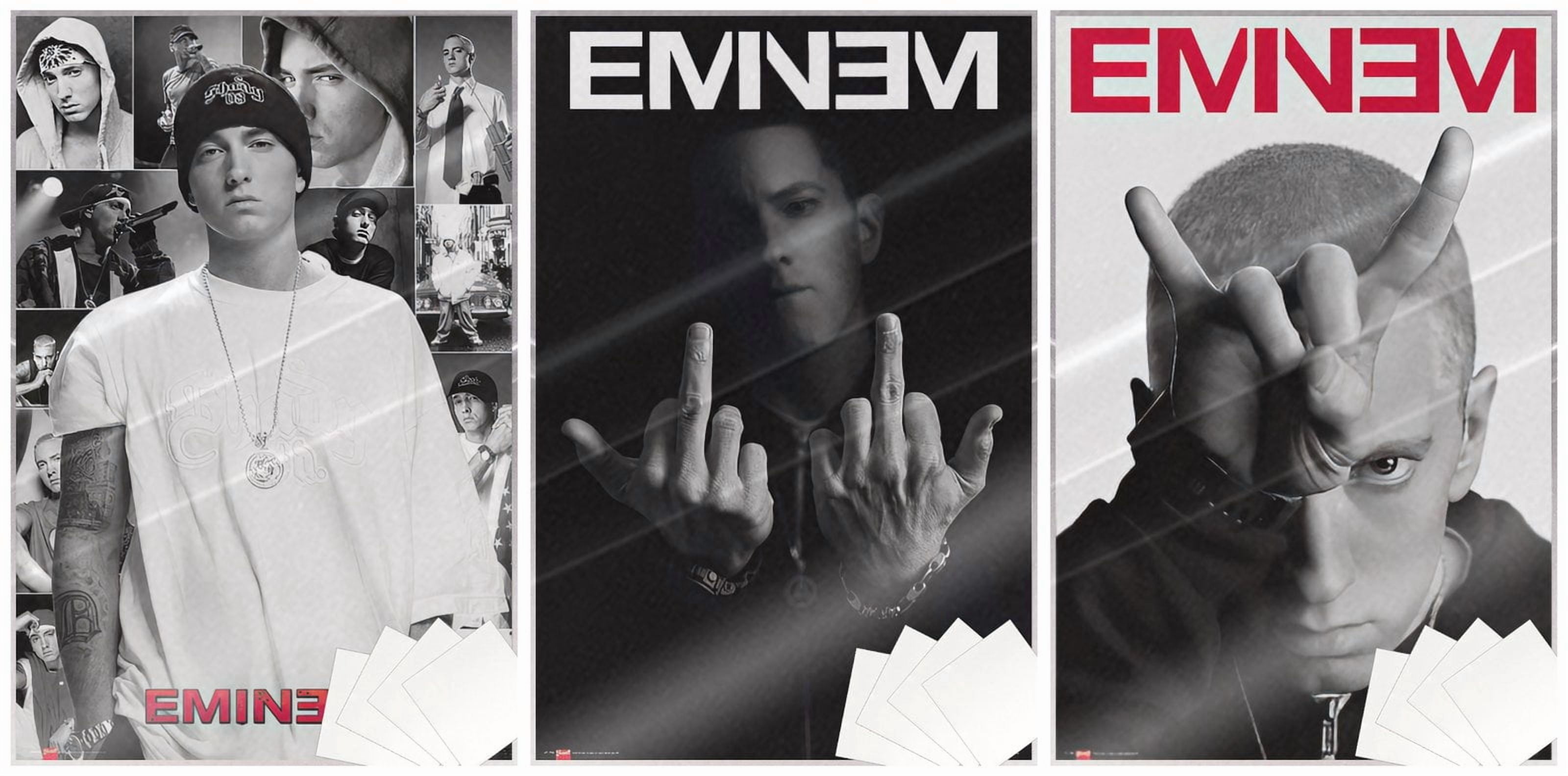 Eminem - 3 Piece Music Poster Set (Image Montage, The Bird & Horns ...
