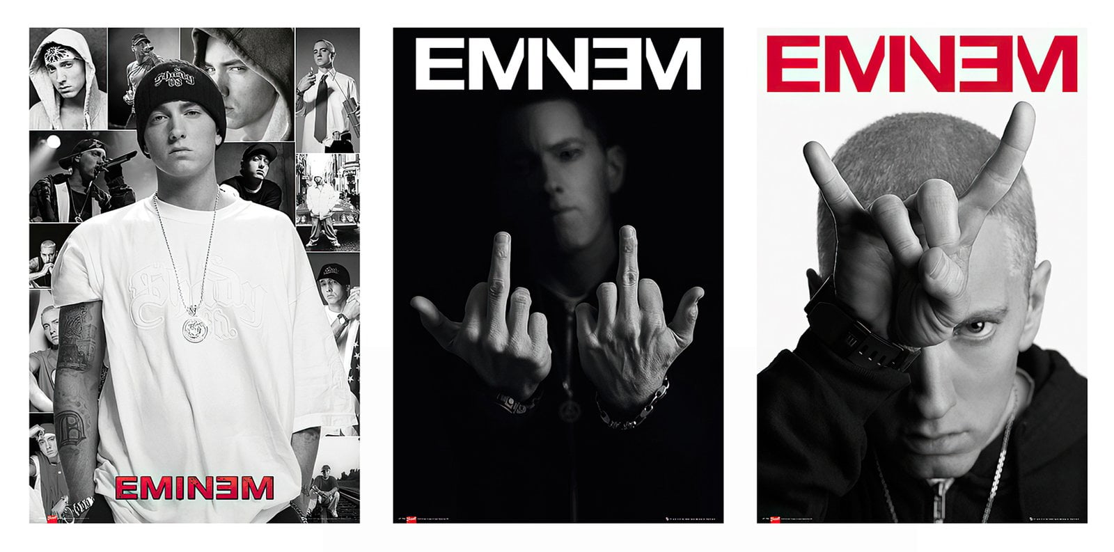 Eminem - 3 Piece Music Poster Set (Image Montage, The Bird & Horns ...