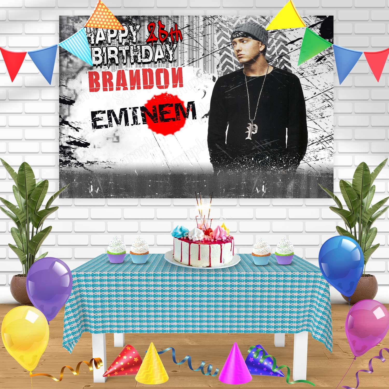 Eminem Bn Birthday Banner Personalized Party Backdrop Decoration 60 x ...