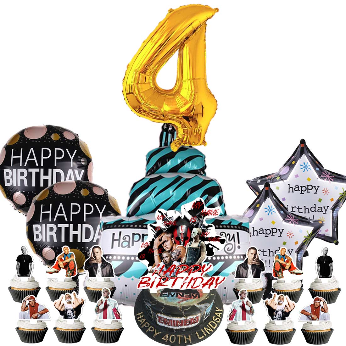 Eminem Party Supplies 4th Decor Kit Balloons Birthday Cake Topper ...