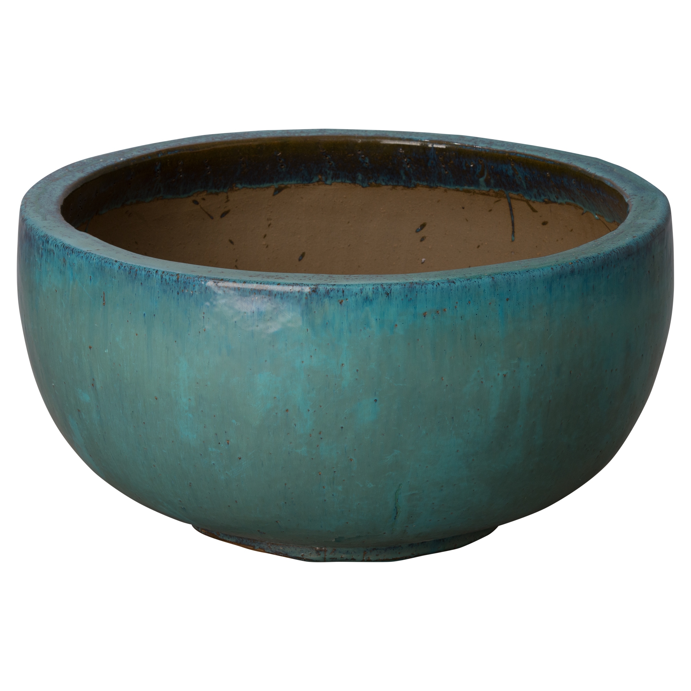 Emissary Teal Glazed Ceramic Shallow Round Planter 30"x16" for Patio ...