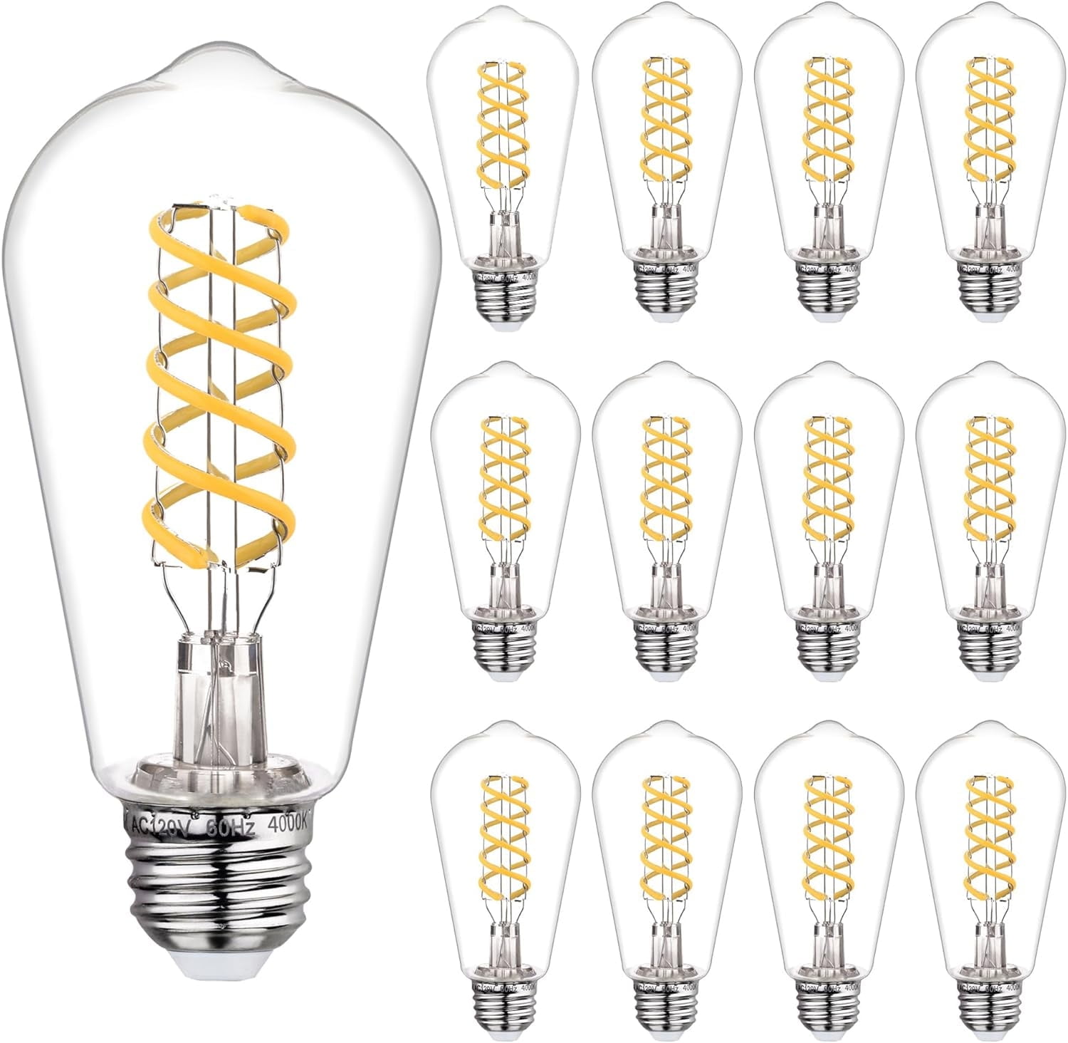 Emitting ST58 LED Edison Bulb, E26 Base, 6W 60W Equivalent, 4000K ...