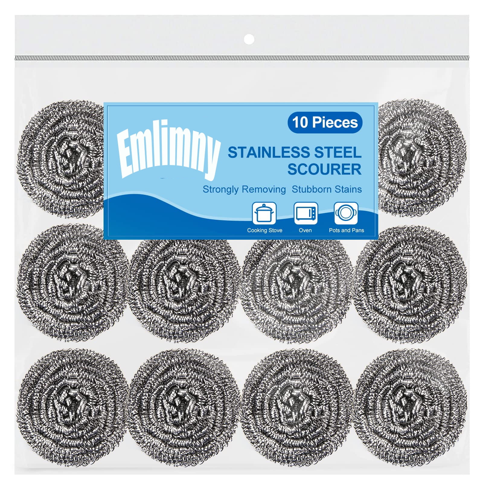 Emlimny 10 Pack Stainless Steel Scrubber, Steel Wool Srubber for ...