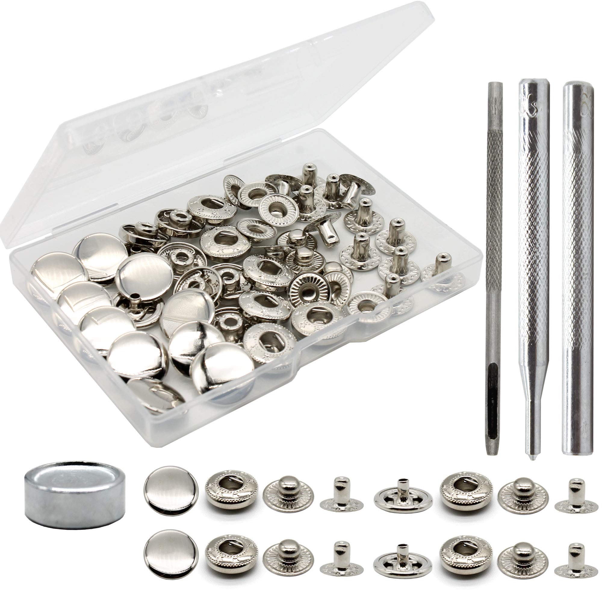 Emlimny 12 Sets Heavy Duty Leather Snap Fasteners Kit, 15mm Metal Snap ...