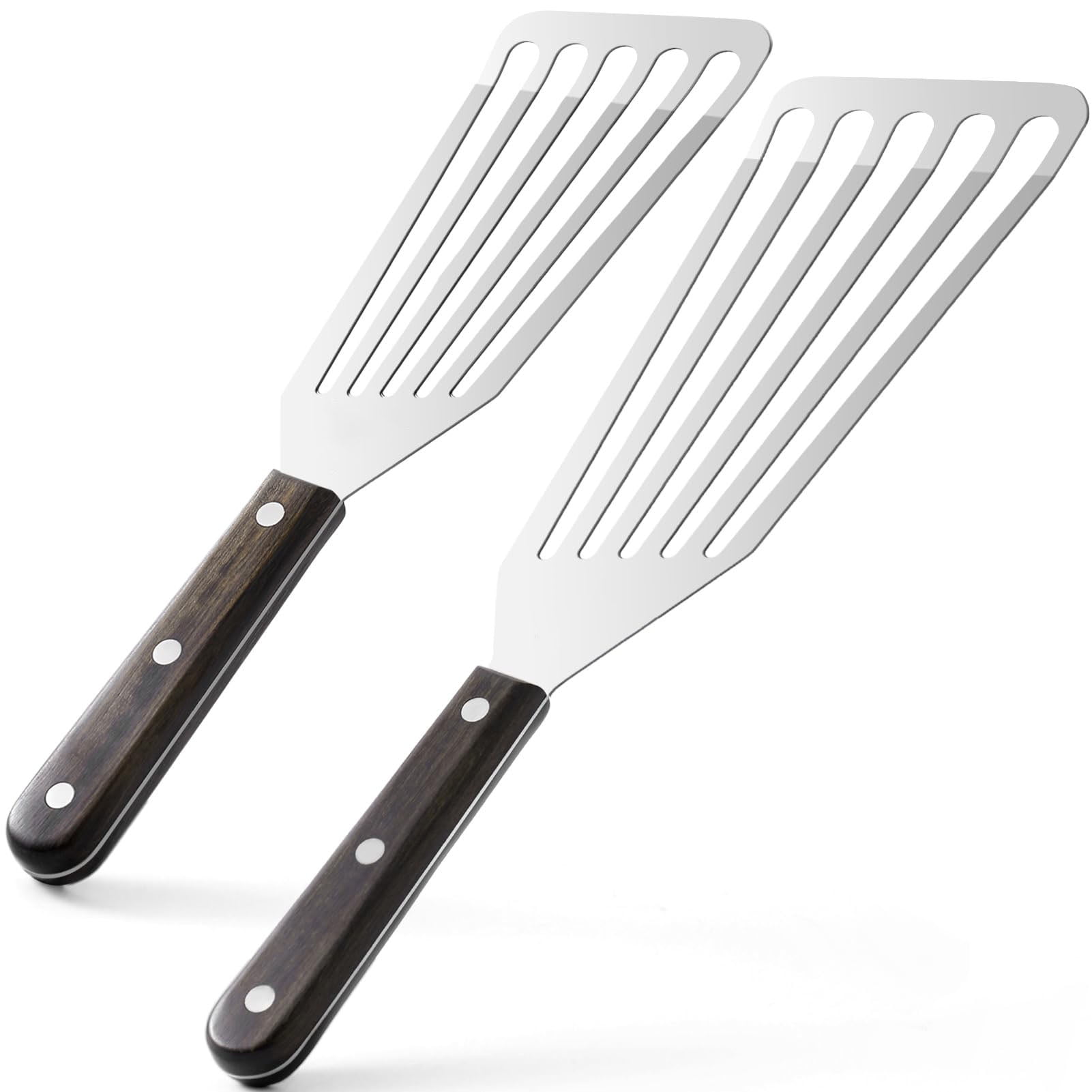 Emlimny 2 Pack Fish Spatula Stainless Steel (Large & Small) with Wooden ...