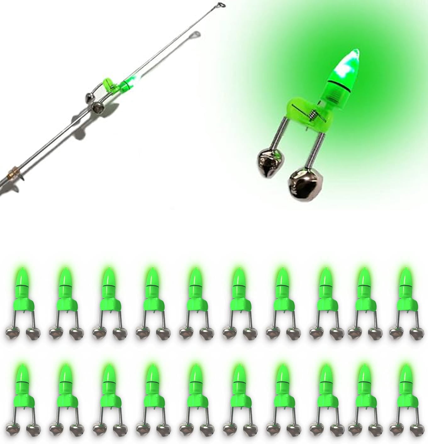 Emlimny 20 Pcs LED Twin Bell Night Fishing Alarm Clip,ishing Bells with ...
