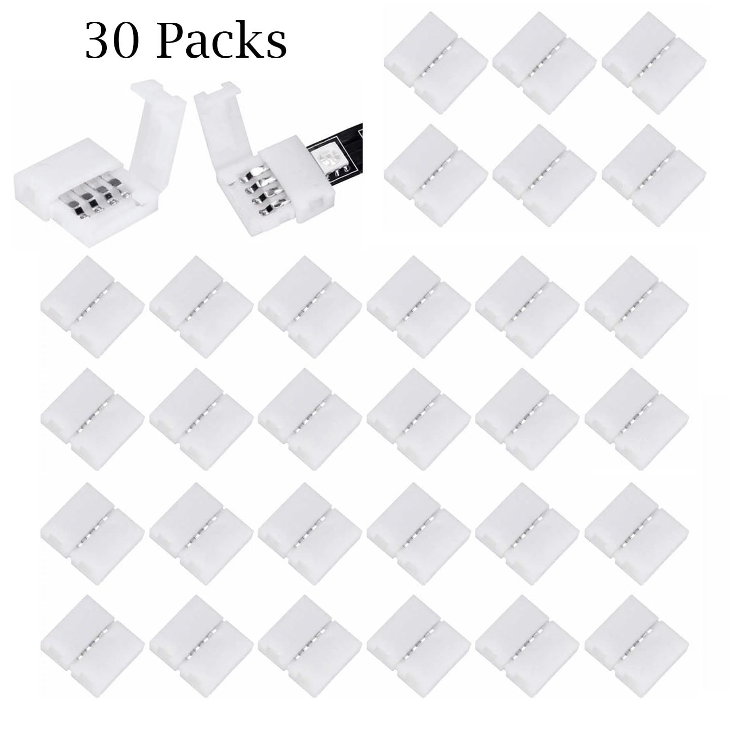 Emlimny 30Packs 4-Pin RGB Indoor LED Light Strip Connectors 10mm ...