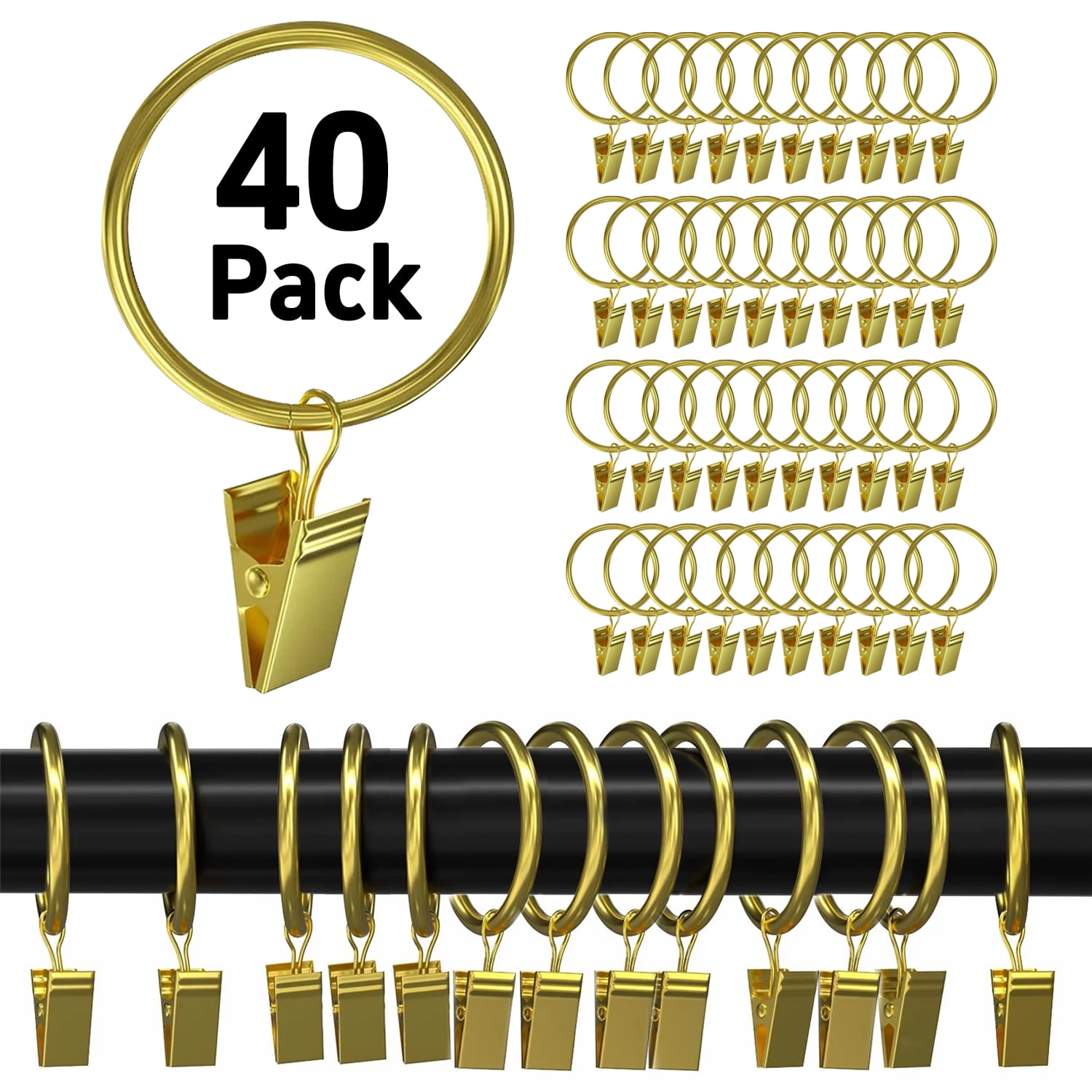 Emlimny Curtain Rings with Clips Hooks 1 inch Rustproof Stainless Steel ...