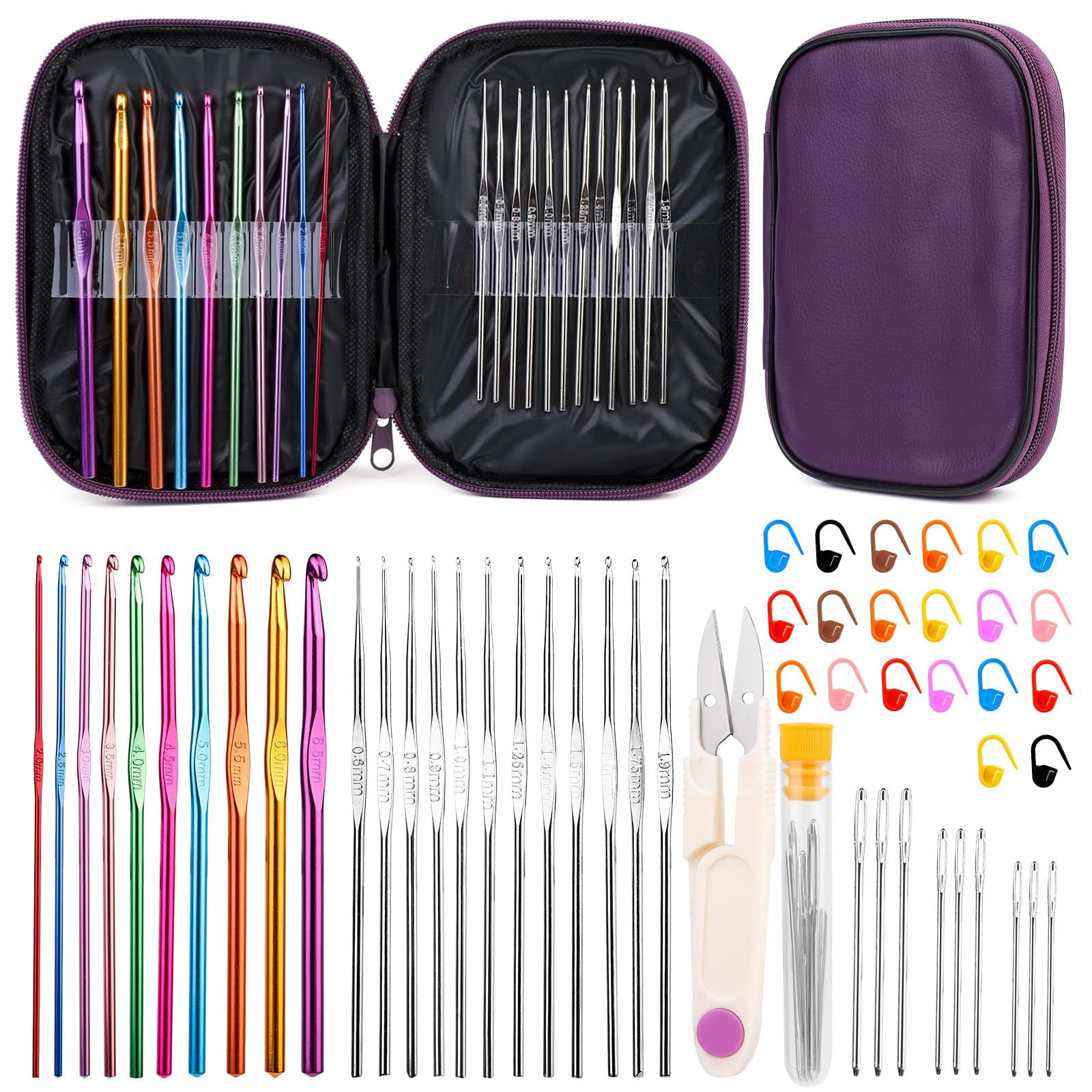 Emlimny 54 Pcs Crochet Hooks Set, Crochet Needles Set with Purple ...