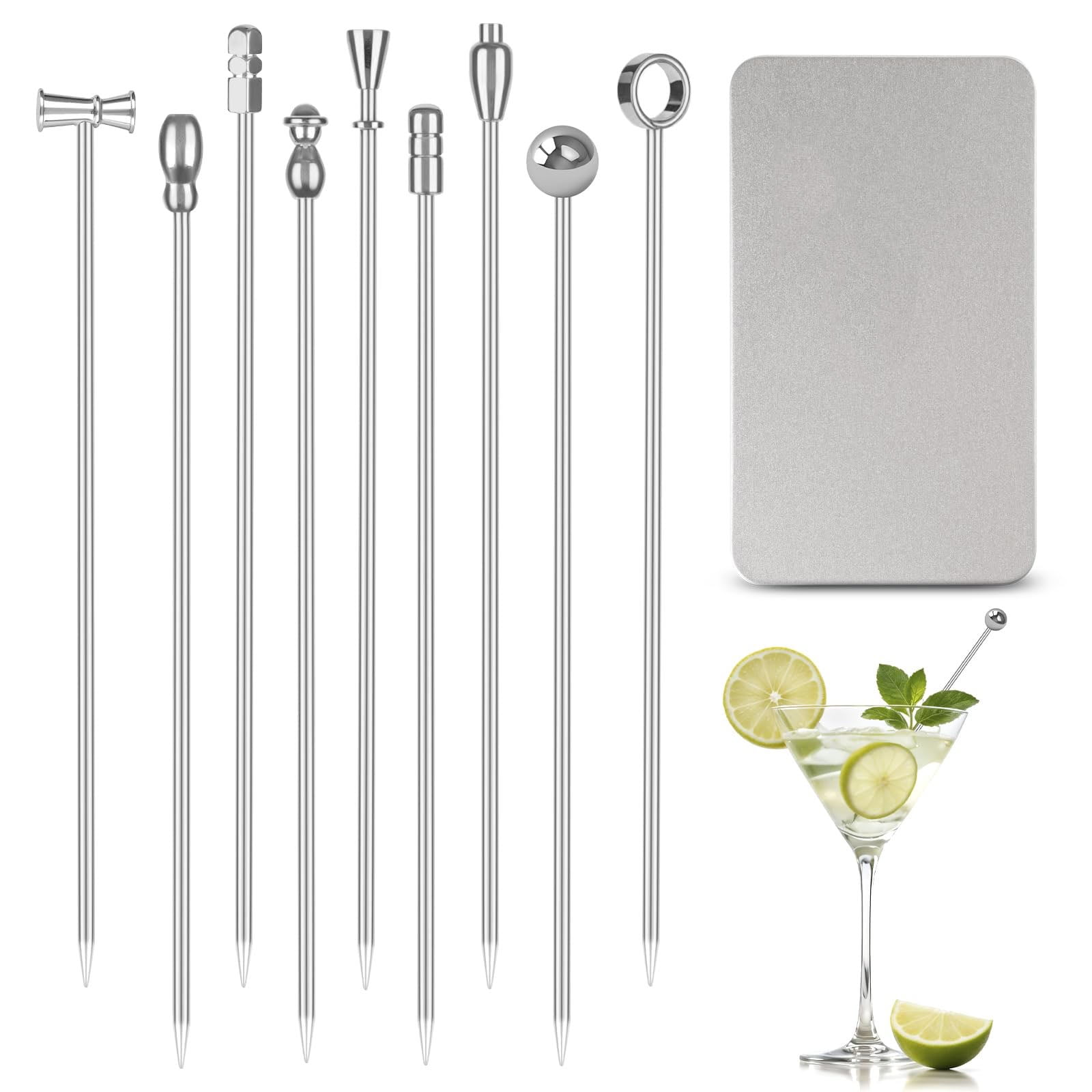 Emlimny 9 Pack Metal Cocktail Picks,4.1 Inch Metal Martini Premium ...