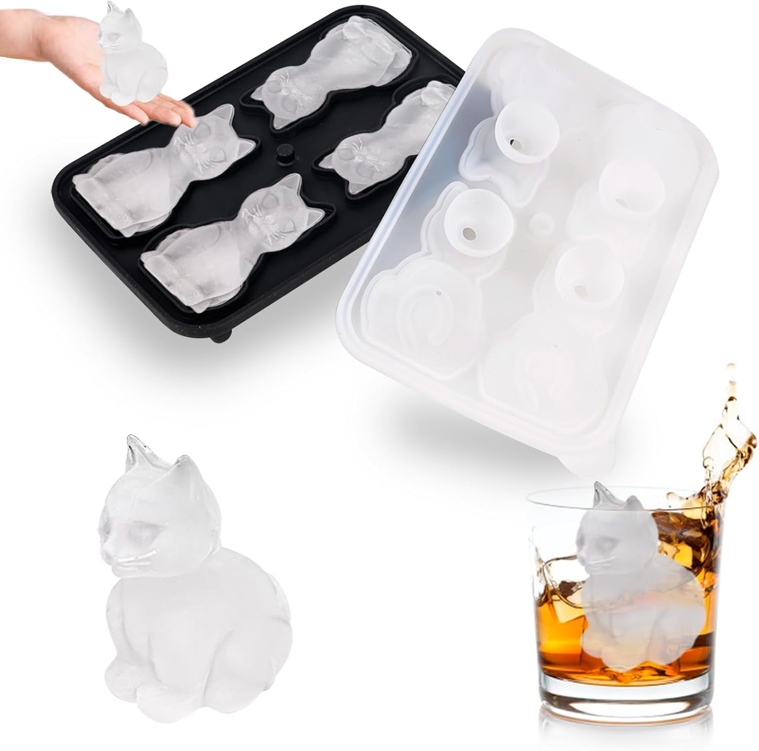 Emlimny Cat Ice Cube Tray Mold - 3D Cat Shape Ice Cube Trays, Cute Ice ...