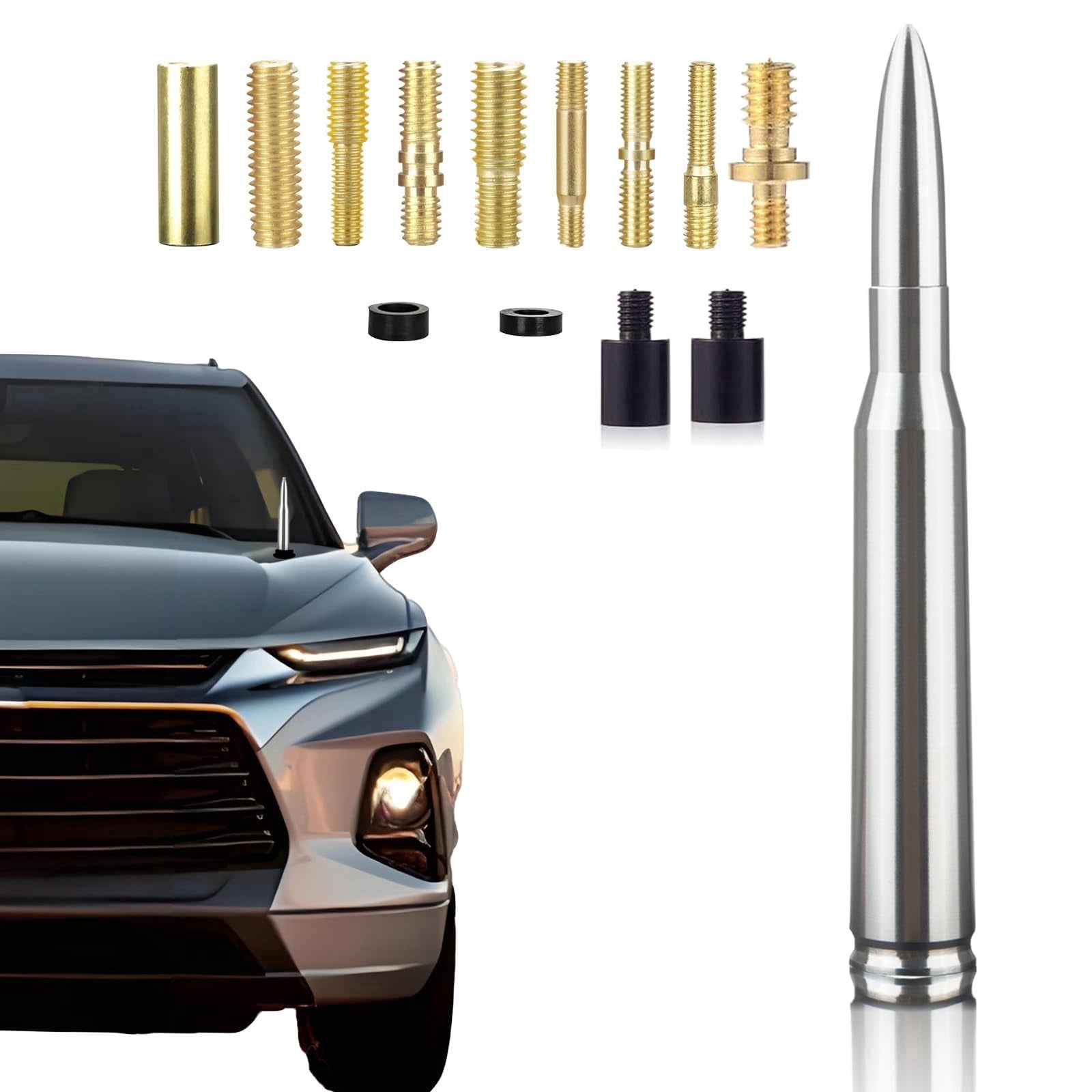 Emlimny Chrome Antenna 50 Cal Car Truck Bullet Antenna Truck ...