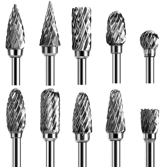 Emlimny Double Cut Carbide Rotary Burr Set - 10 Pcs 1/8" Shank, 1/4 ...