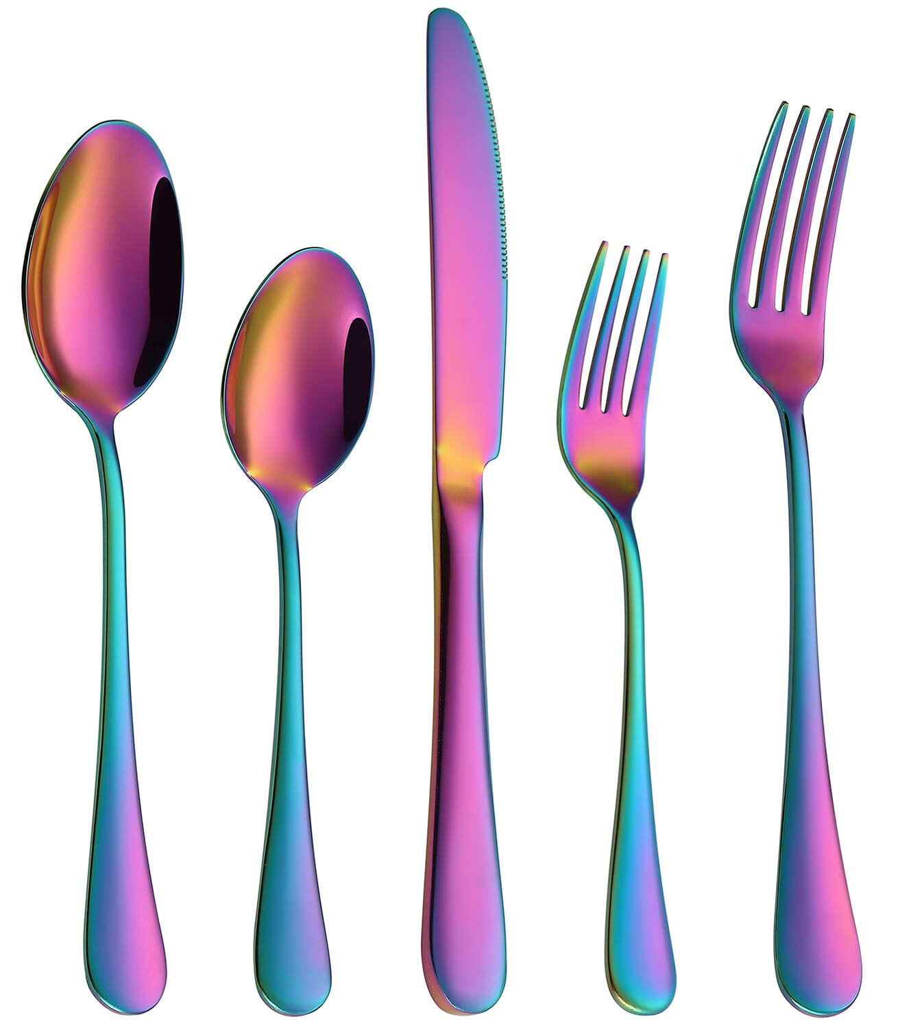 Emlimny Rainbow Flatware Cutlery Silverware Set 5 Pieces, Stainless ...