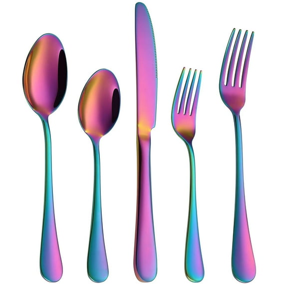 Emlimny Rainbow Flatware Cutlery Silverware Set 5 Pieces, Stainless ...
