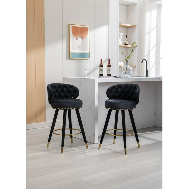 Emma Bar Stools with Back and Footrest - Black Set of 2 - Walmart.com