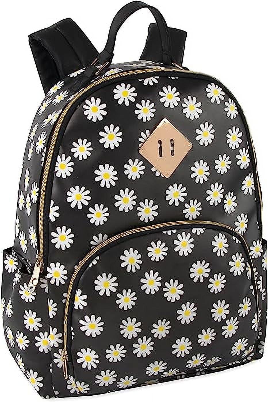 Emma & Chloe Vegan Leather Backpack, Daisy Flower Design in Black ...