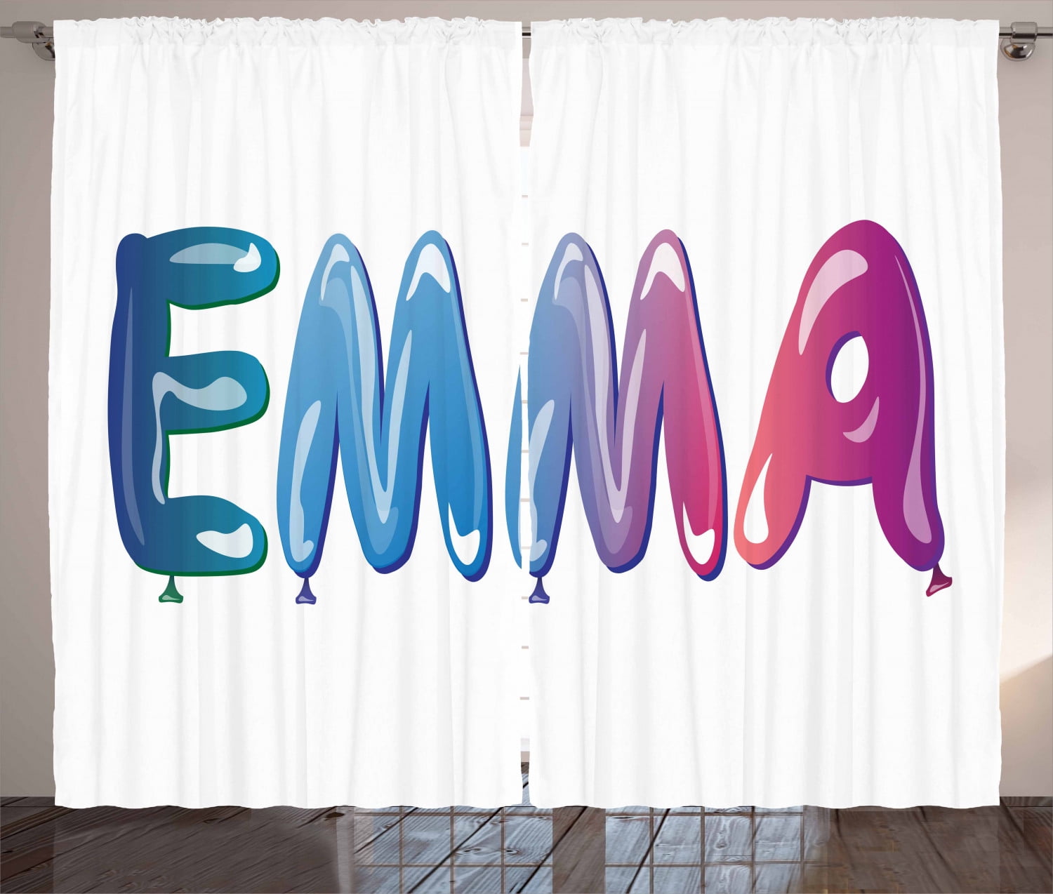 Ambesonne Emma Curtains 2 Panel Set, Feminine Balloon Name, 108" x 108 ...