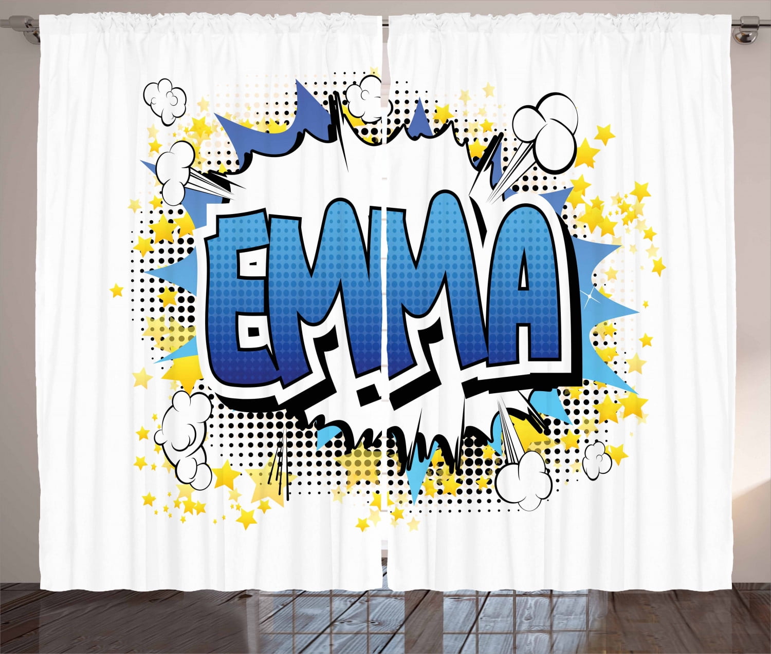 Ambesonne Emma Curtains 2 Panel Set, Youthful Teen Comic Book, 108" x ...