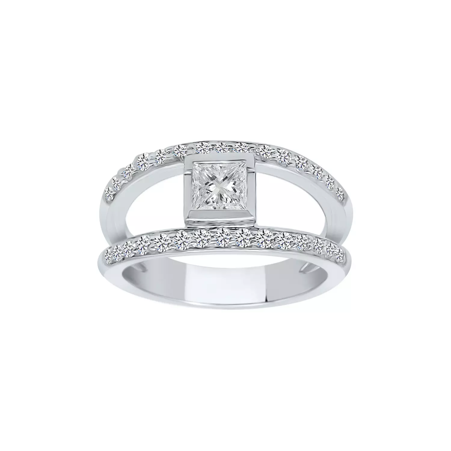 Emma Jewelry Princess & Round Diamonds 1.02 Ct. Tw. White Gold Ring ...
