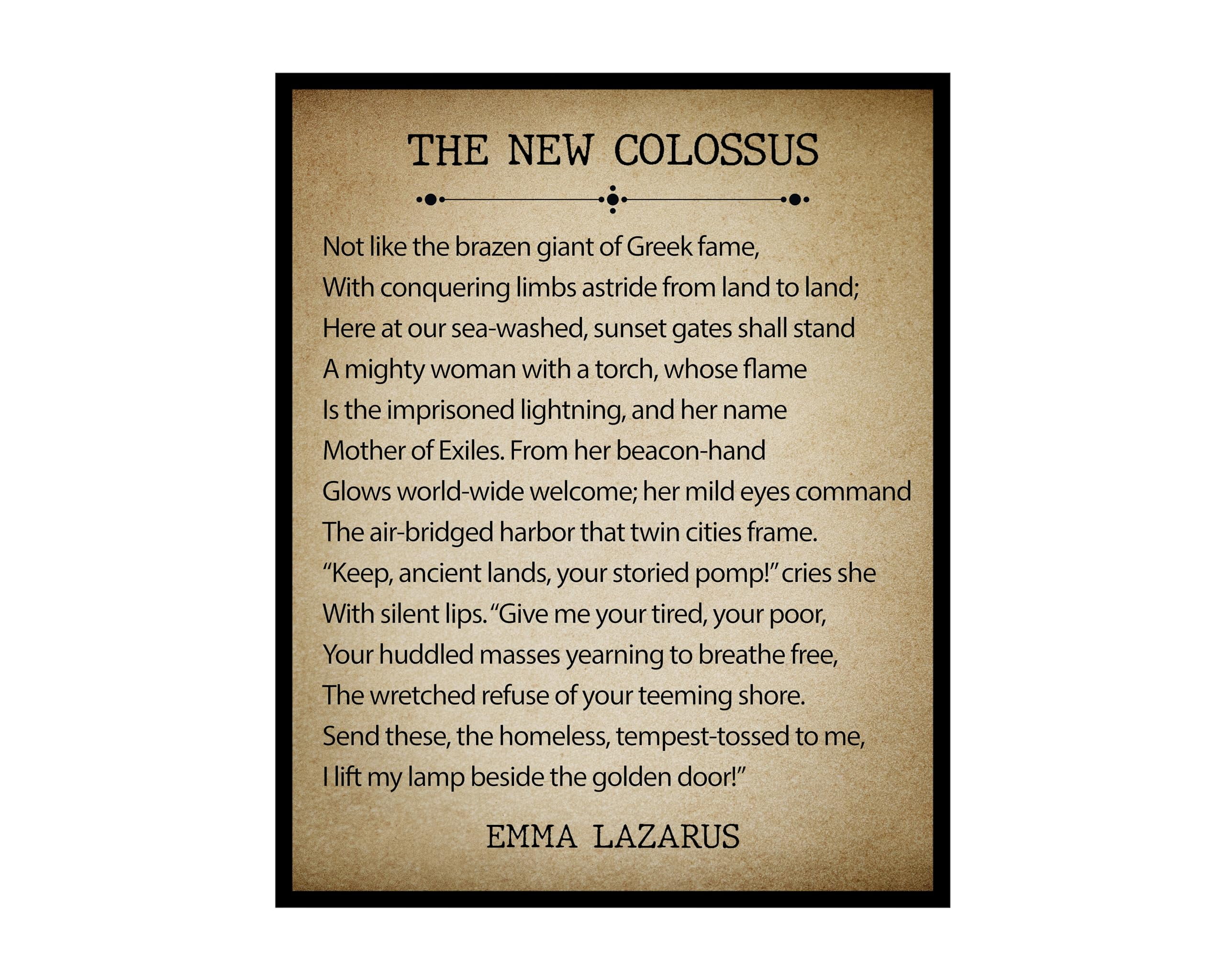 Emma Lazarus Poster - The New Colossus Print - Poetry Art - Literary ...
