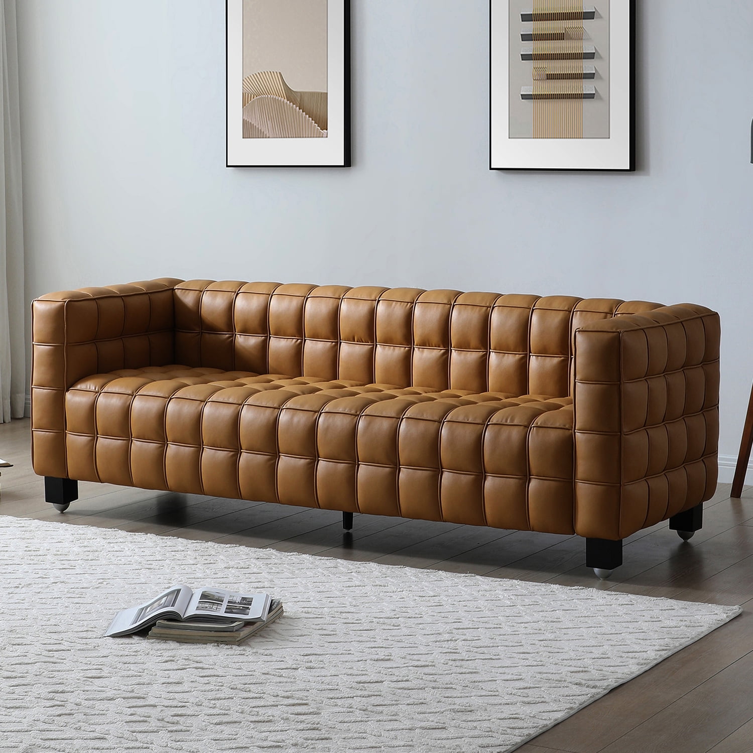 Emma Luxurious Faux Leather Sofa in Brown - Walmart.com