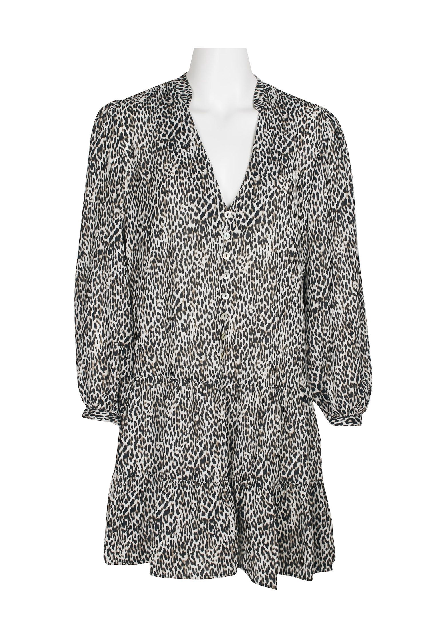 Emma & Michele Stand Collar V-Neck Long Sleeve Button Cuff Animal Print ...
