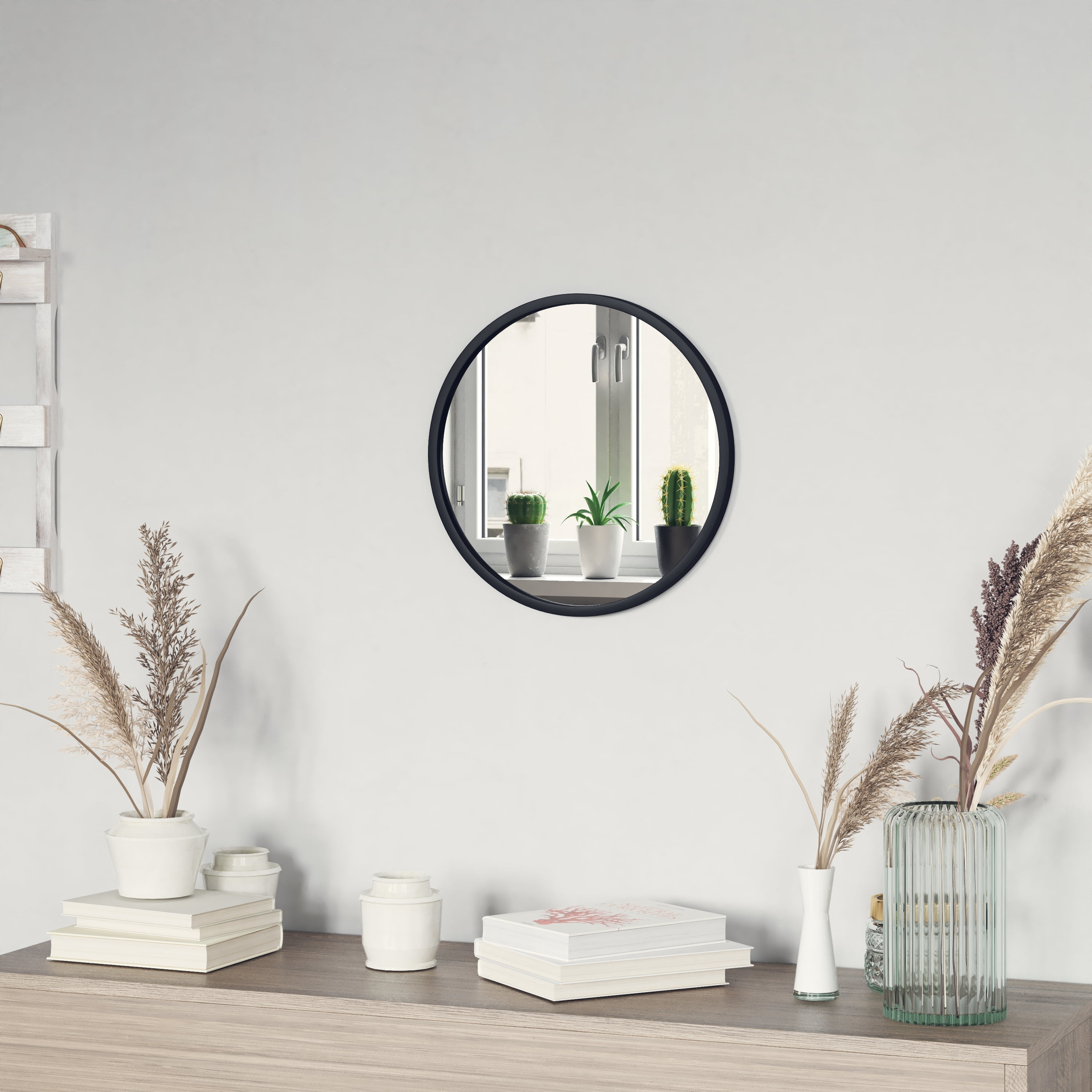 Emma + Oliver 16" Round Wall Mounted Mirror with Matte Black Iron Frame ...