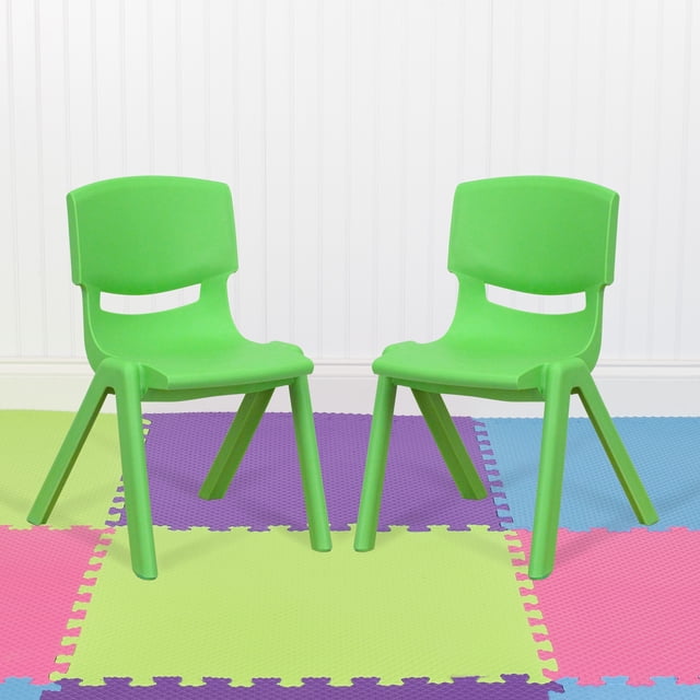Emma + Oliver 2 Pack Green Plastic Stackable School Chair with 12"H ...