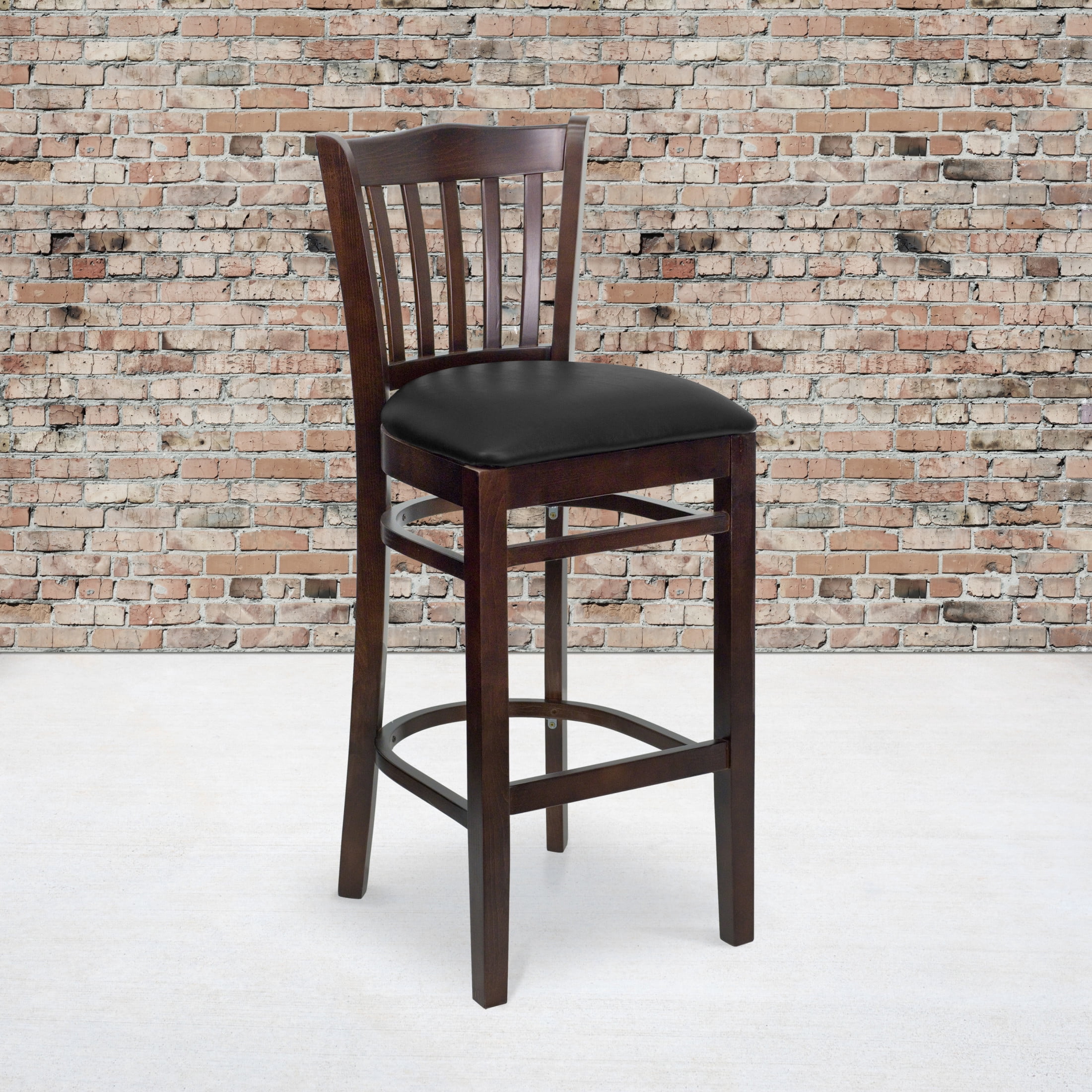 Emma + Oliver 2 Pack Vertical Slat Back Walnut Wood Restaurant Barstool ...